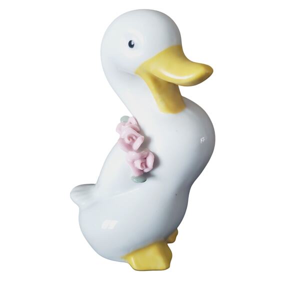 Other | Ceramic Duck Figurine Adults 4 White Roses Super Cute Home ...
